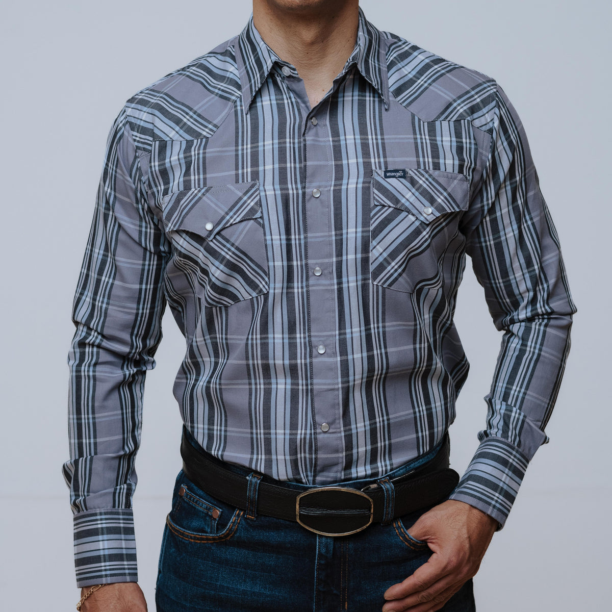 Camisa Wrangler Cua Gris Rayas 190 - Very Vaquero